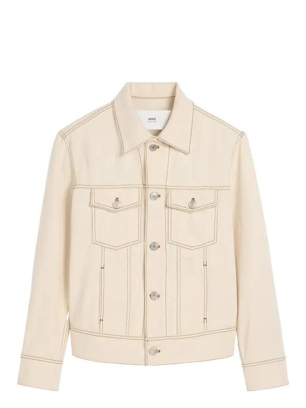 Ami Logo Patch Denim Jacket - White Cream Color