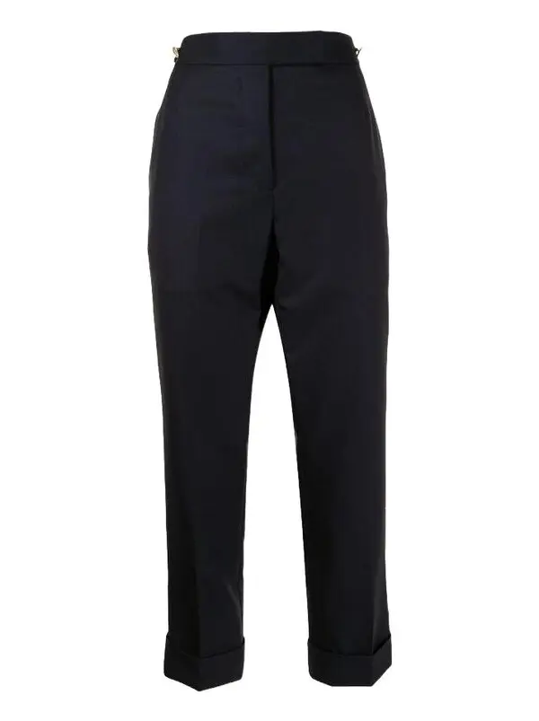 Thom Browne High-waisted Straight Leg Trousers With Classic Stripes - Blue