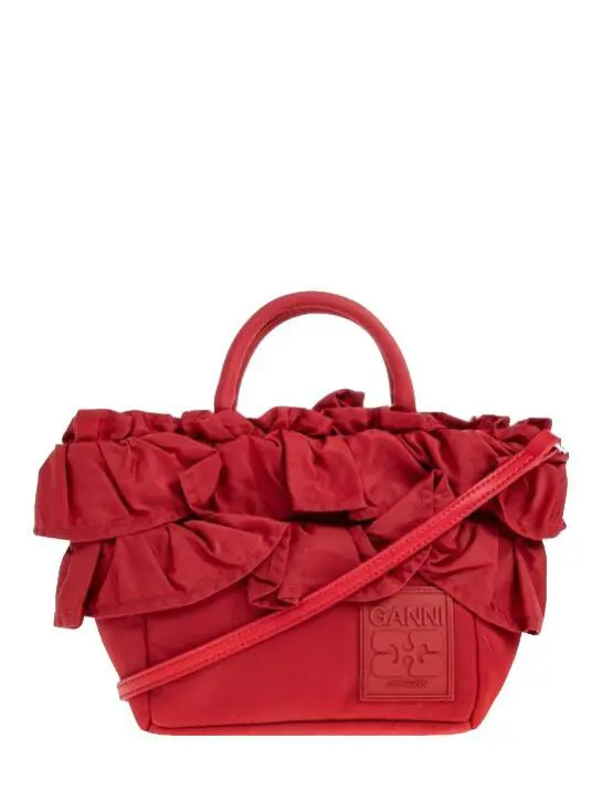 GANNI Ruffled Tote Bag - Red