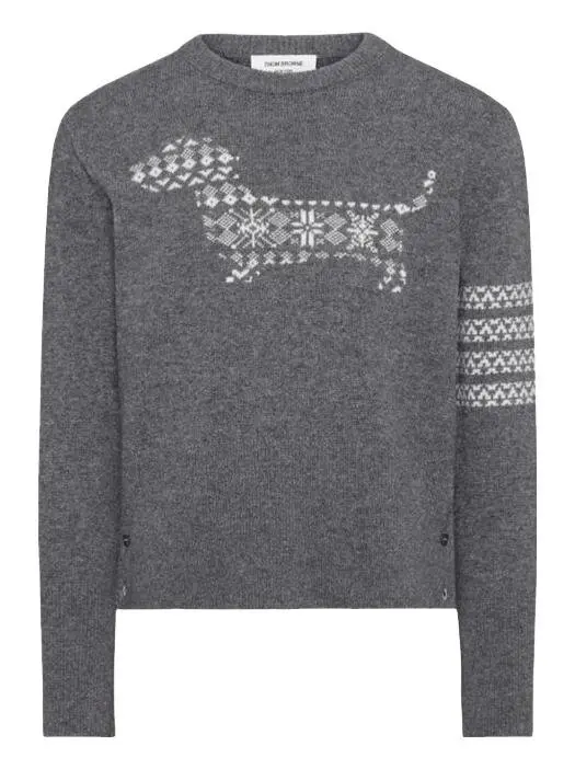 Thom Browne Intarsia Dog Knitted Sweater - Medium Gray