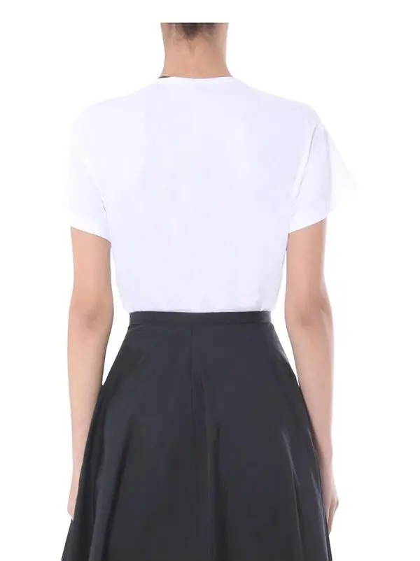 N.21 Round Neck Short Sleeve Blouse With Swallow Embellishment - White