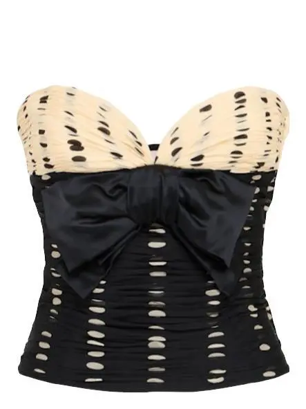 Valentino Garavani Printed Strapless Silk Chiffon Top With Bow Detail - Black