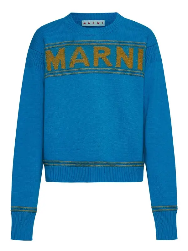 Marni Logo Intarsia Knit Pullover - Blue