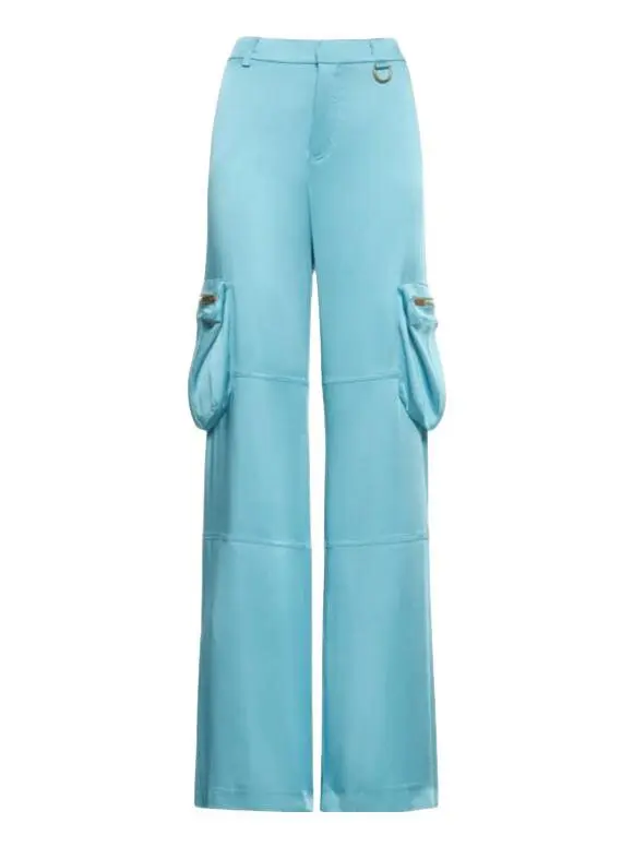 Blumarine Satin Wide Leg Cargo Pants - Blue