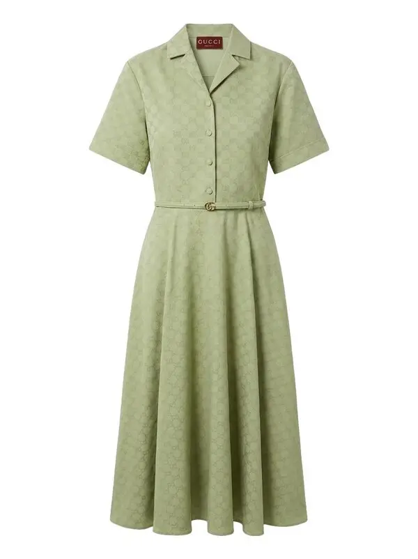 Gucci Mid-length Gg Cotton Gabardine Dress - Green