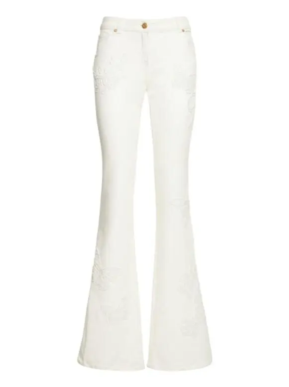 Blumarine Embroidered Low Waist Flare Jeans - White