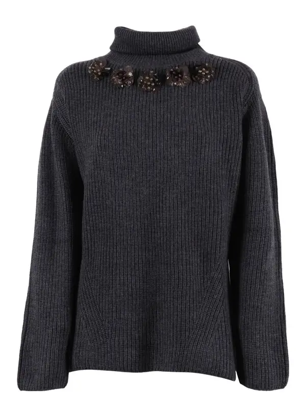 P.a.r.o.s.h Ribbed Long-sleeved Pullover With Embellished High Neck - Black