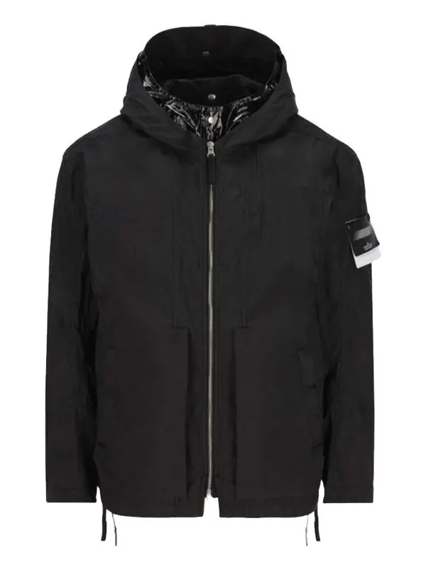 Stone Island Hooded Jacket With Logo Detail - Black