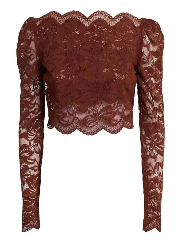 Rabanne Scalloped Long Sleeve Lace Top - Brown