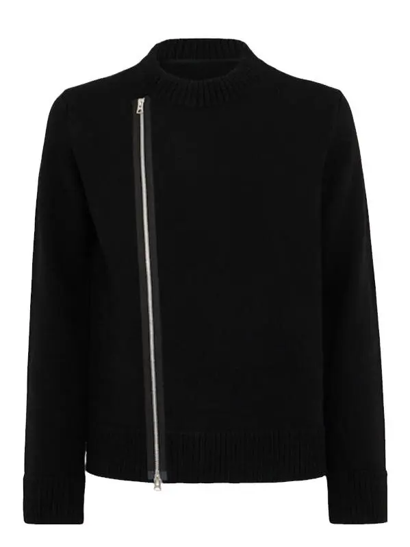 Sacai Wool Knit Jacket With Zip Closure - Black
