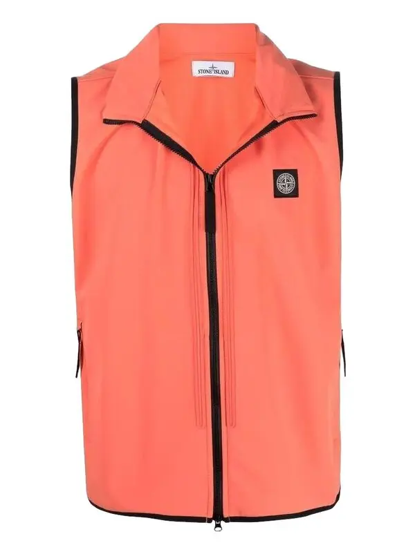 Stone Island Logo Patch Zipped Waistcoat - Orange