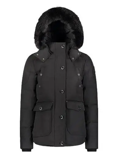 Moose Knuckles Long-sleeved Down Jacket With Hood And Pockets - Black