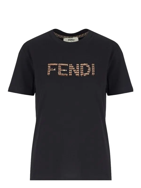 Fendi Logo Detailed Crewneck T-shirt - Black