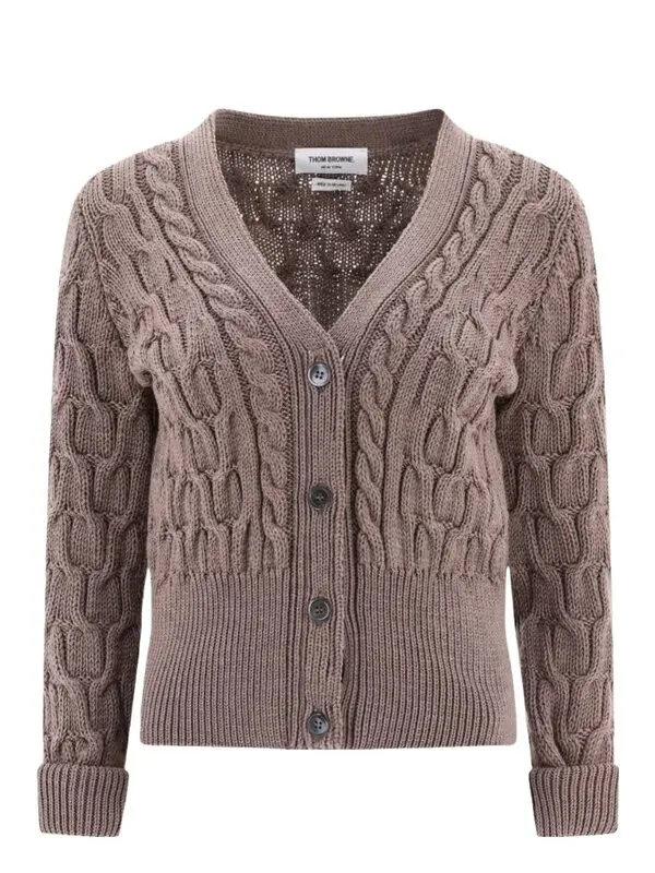 Thom Browne Crisscross Cable Knit V-neck Cardigan - Gray