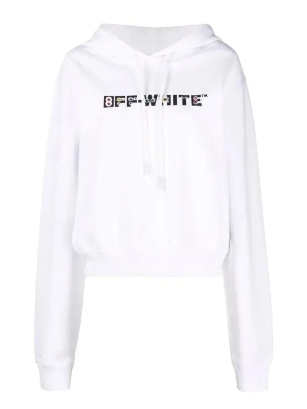 Off-White Rhinestone Embellished Logo Hoodie - White