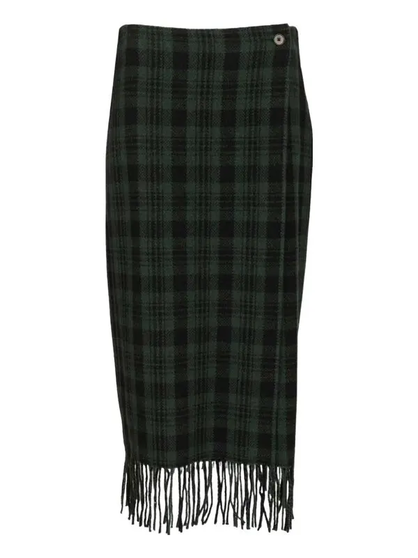 Polo Ralph Lauren Plaid Wrap Skirt With Fringe - Black