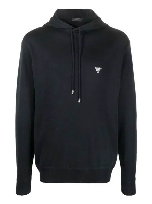 Prada Logo Detail Hooded Sweater - Black