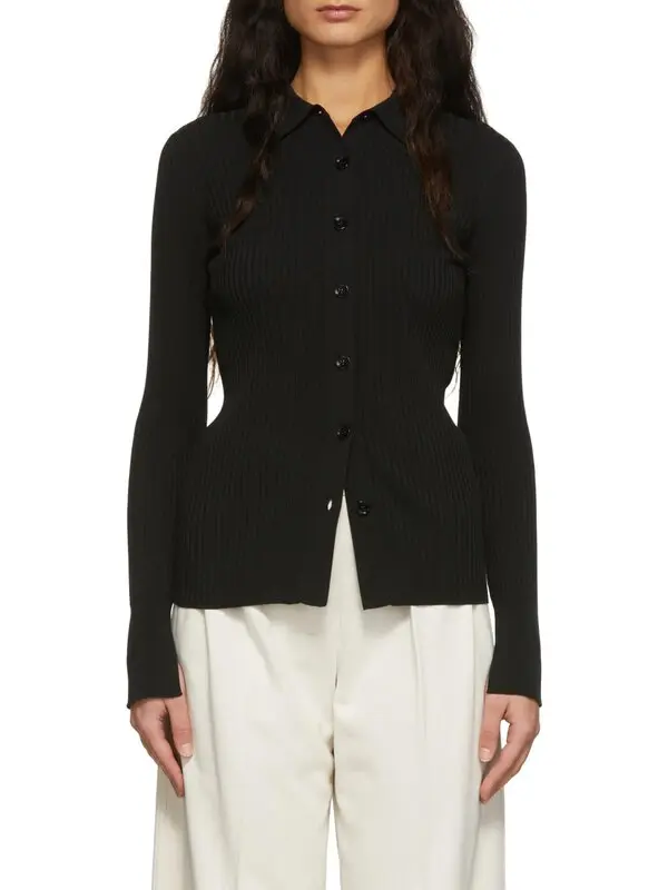 Max Mara Ribbed Lapel Cardigan - Black