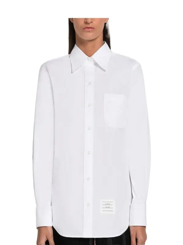 Thom Browne Long Sleeve Shirt With Logo Patch And Signature Stripes - White