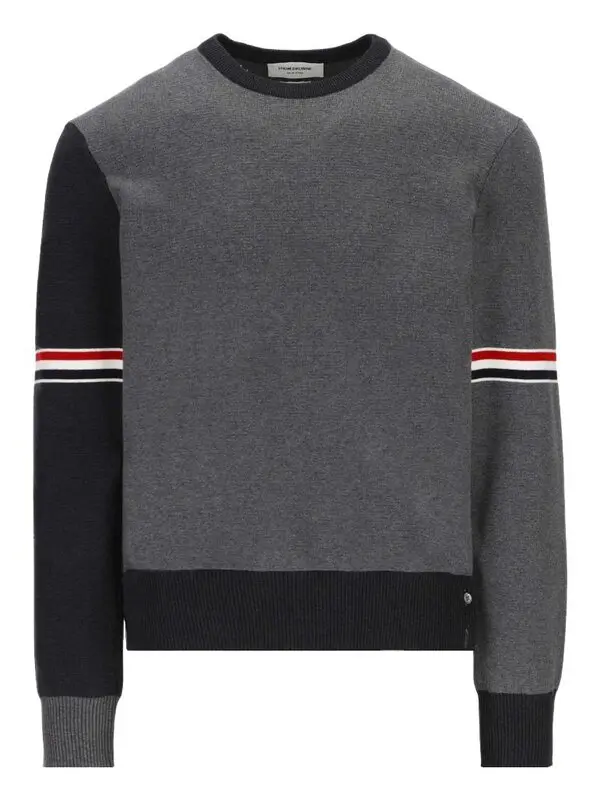 Thom Browne Crewneck Sweater With Color-block And Signature Stripes - Black