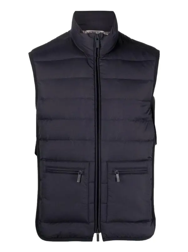 Thom Browne Zipped Down Gilet With Sporty Stripes - Navy Blue
