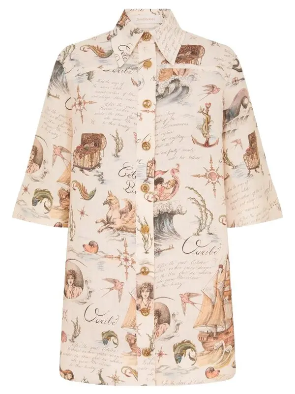 Zimmermann Buttoned Graphic Mini Dress - Nude