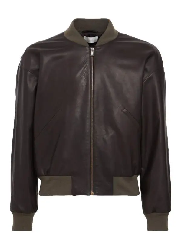 THE ROW Leather Bomber Jacket - Black