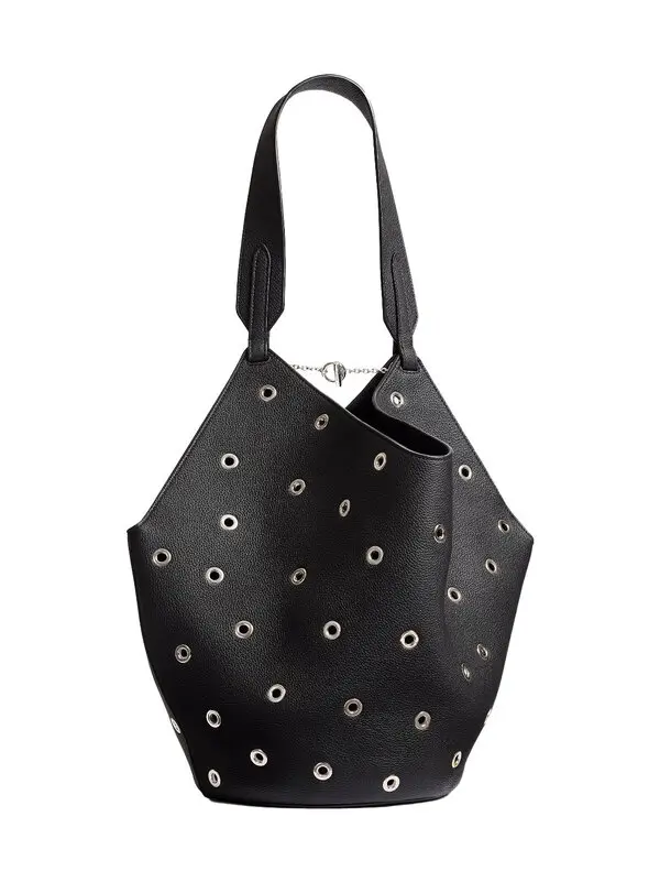 Khaite Small Lotus Eyelet Detailed Tote Bag - Black