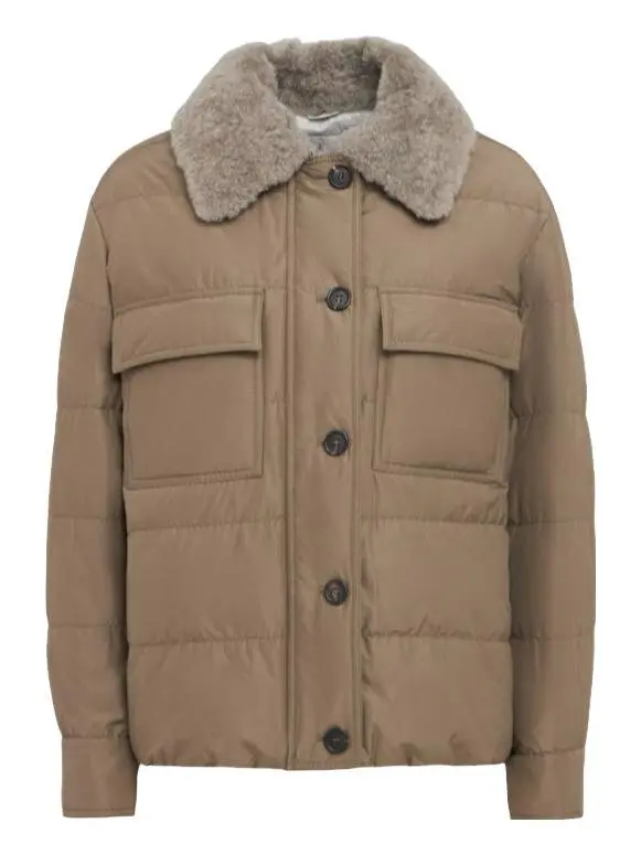 Brunello Cucinelli Padded Jacket With Fur Collar - Brown