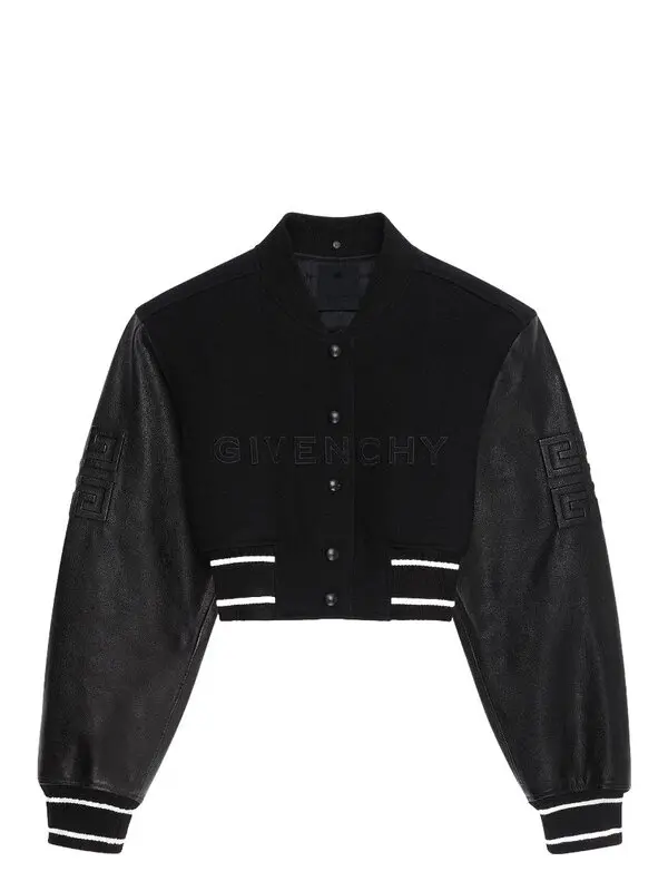 Givenchy Cropped Bomber Jacket With Logo Detail - Black