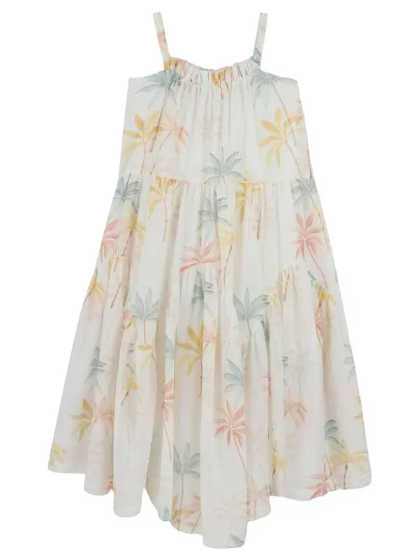 Chloé Sleeveless Tropical Print Tiered Dress - White