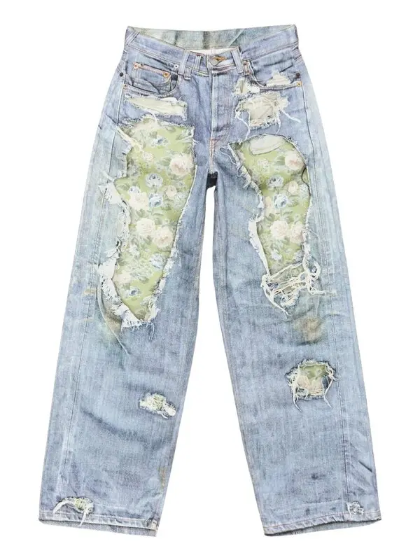 Acne Studios Belt Loop Jeans With Floral Patchwork - Blue/green