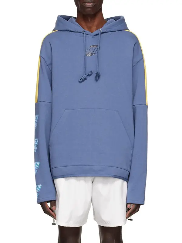 We11Done Logo Print Drawstring Hoodie - Blue