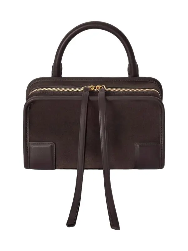 Loewe Mini Amazona 180 Bag In Suede - Dark Chestnut