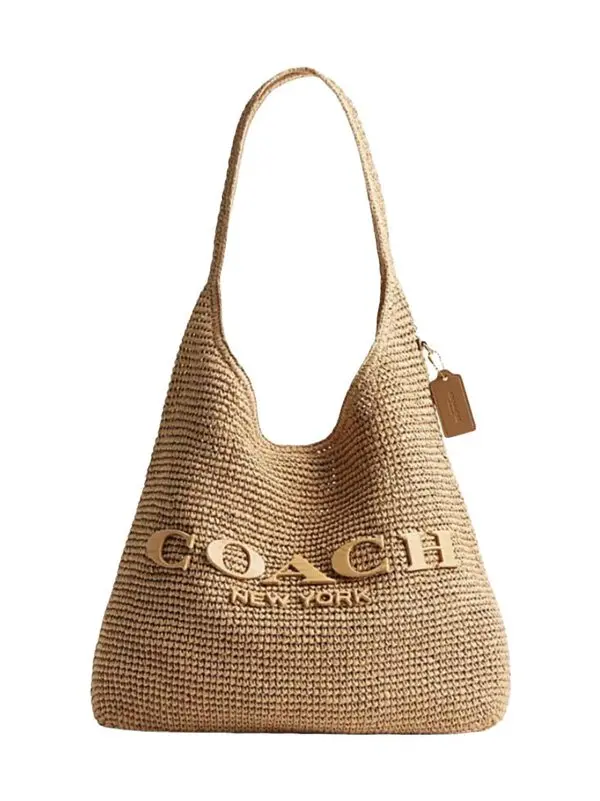 COACH Brooklyn 28 Logo Shoulder Bag - Beige