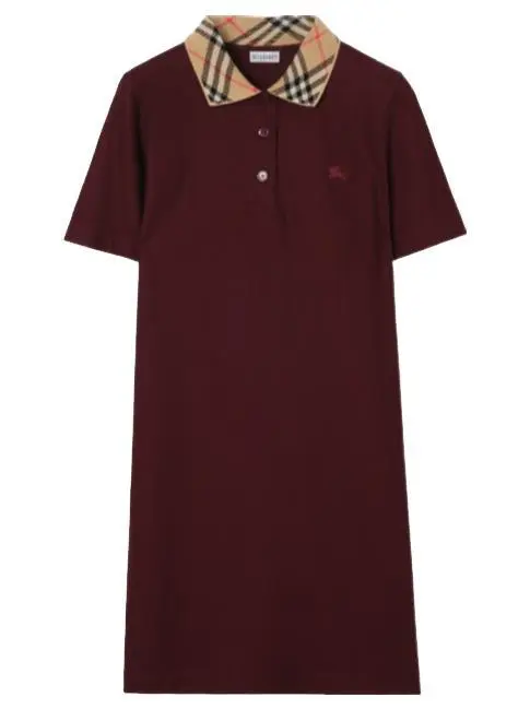 Burberry Check Collar Polo Shirt Dress - Vineyard Red