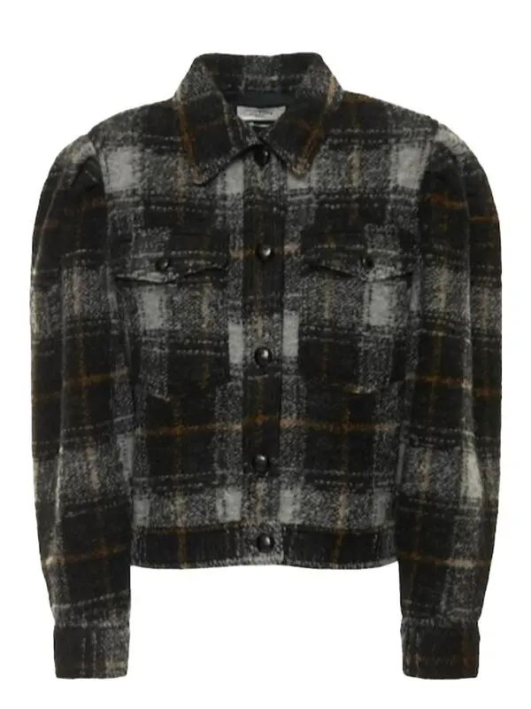 Isabel Marant Étoile Plaid Wool-blend Casual Jacket With Buttoned Cuffs - Black