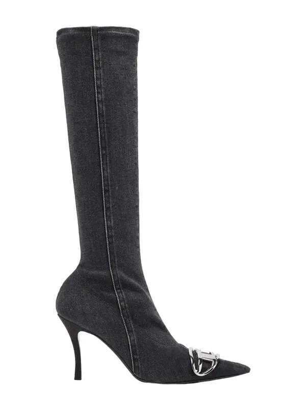 DIESEL® D-venus Knee-high Stiletto Boots With Metal Oval D Detail - Black