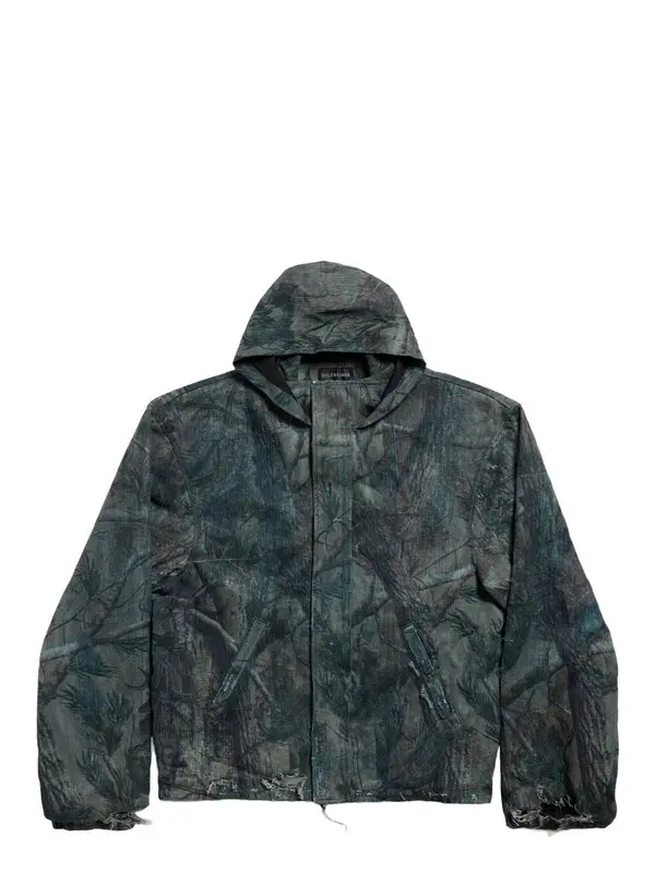Balenciaga Hooded Workwear Jacket In Camouflage - Black