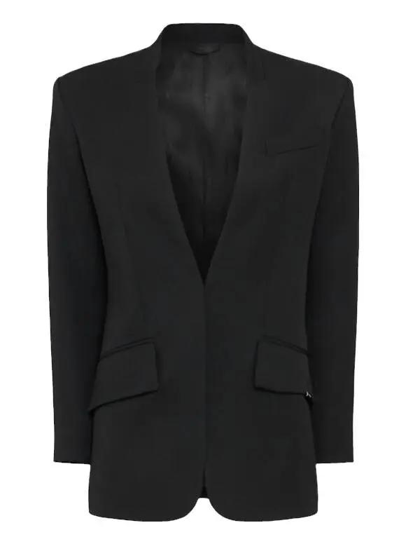 Attico Virgin Wool Gabardine Blazer - Black