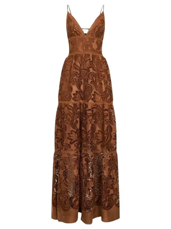 Ermanno Scervino Lace-embroidered Tiered Maxi Dress - Brown