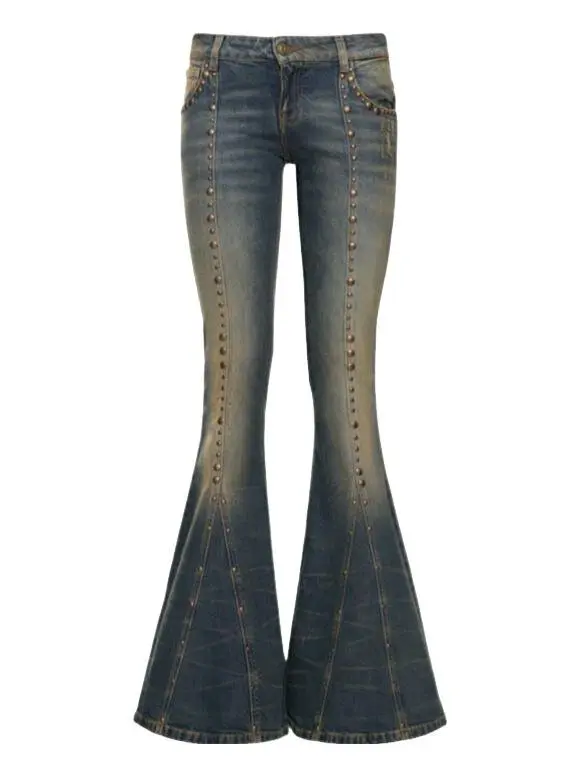 Blumarine Denim Studded Low Waist Flare Jeans - Black