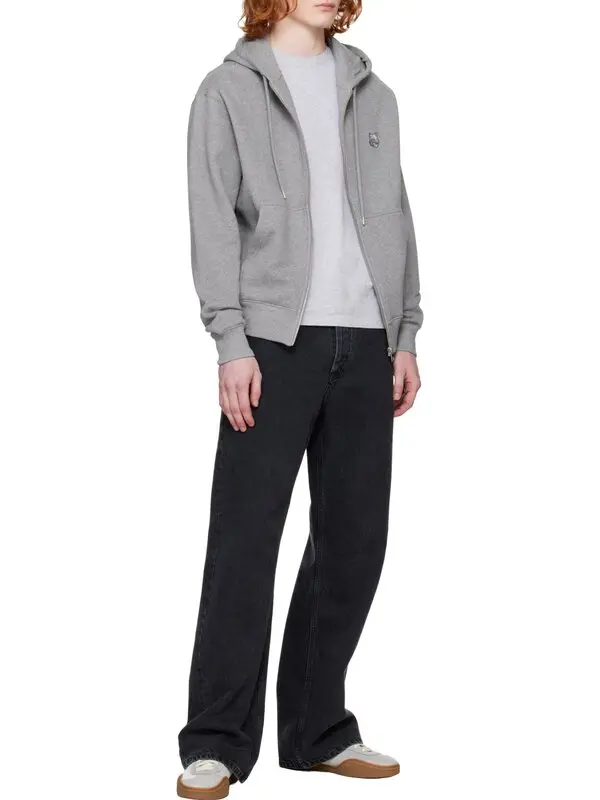 Maison Kitsuné Zip-up Hooded Long-sleeved Sweater With Patch Pocket - Gray