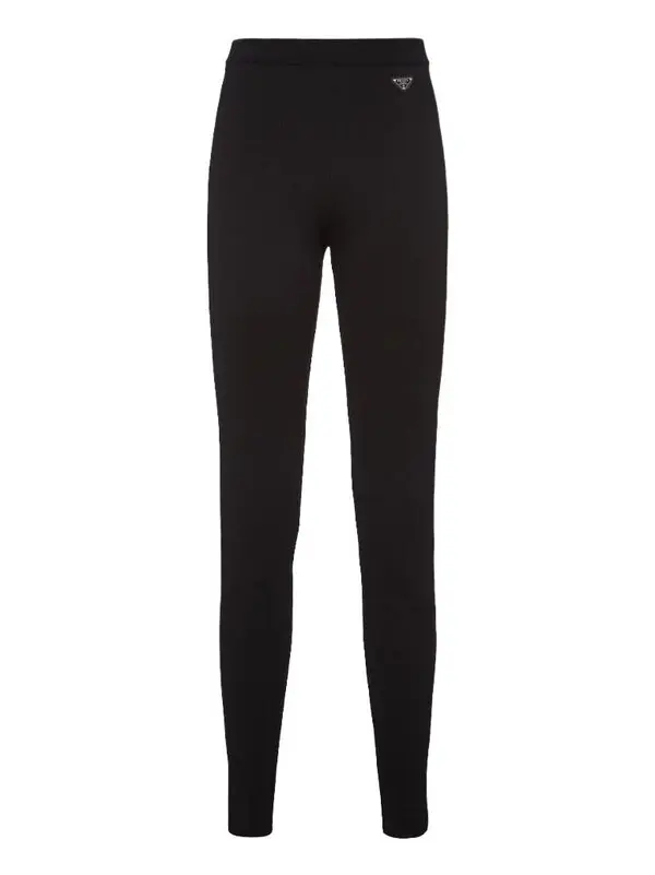 Prada Logo Plaque High Waist Leggings - Black