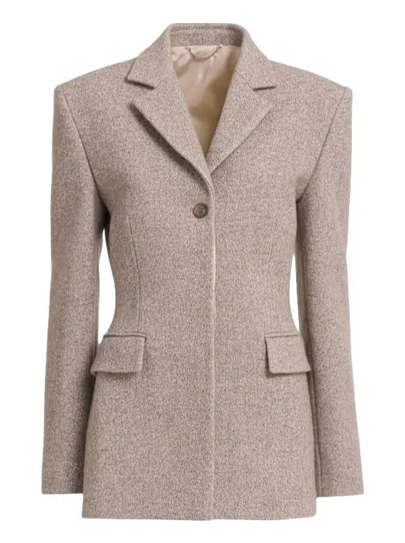 Magda Butrym Single-breasted Wool Blend Blazer With Button Cuffs And Flap Pockets - Nude