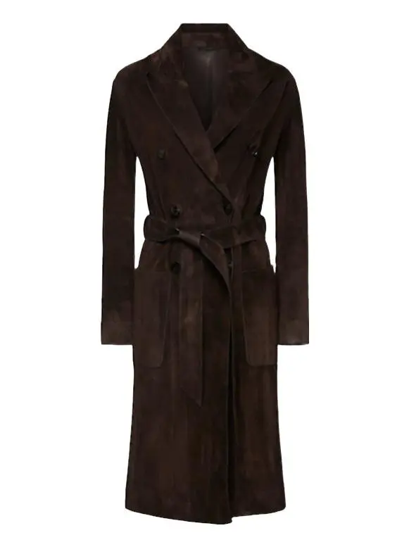 TOM FORD Double Breasted Suede Coat - Black