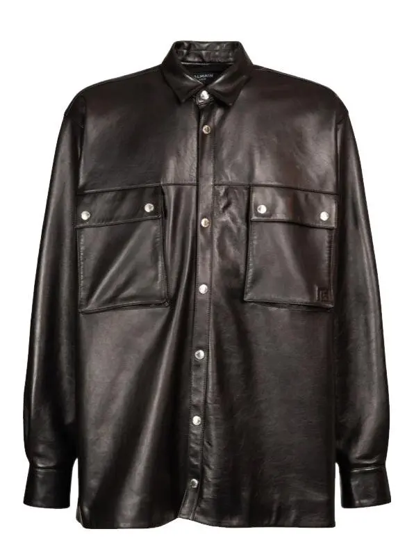Balmain Front Pocket Leather Overshirt - Black