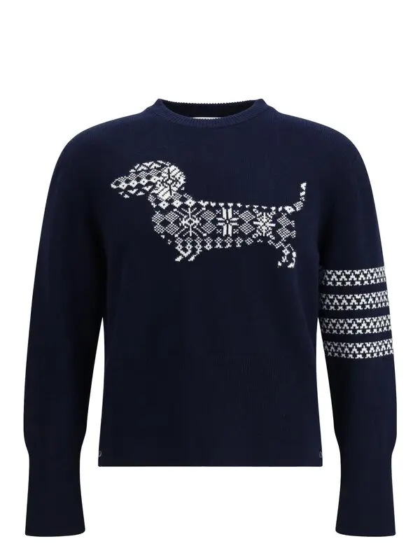 Thom Browne Holiday Hector Sweater With Dachshund Print - Navy Blue
