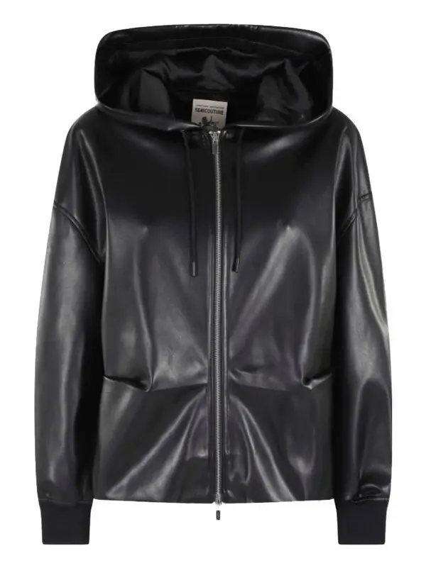 SEMICOUTURE Faux Leather Hooded Jacket - Black