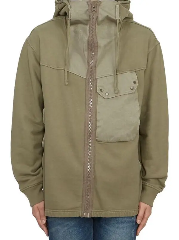 TEN C Long Sleeve Casual Jacket With Drawstring And Hood - Gray